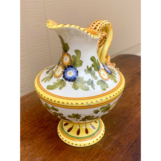 Italian Provincial Deruta Hand Painted Faience Pottery Jug | Chairish