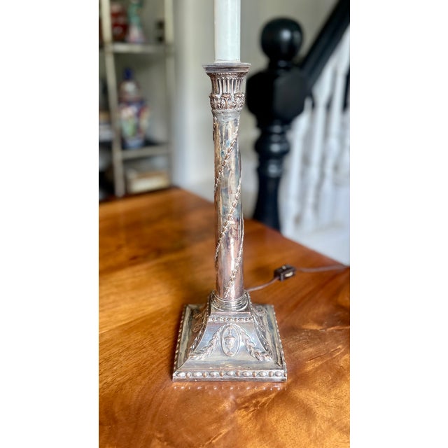 19th C. English Sheffield Silver Plate Candlestick Table Lamp | Chairish