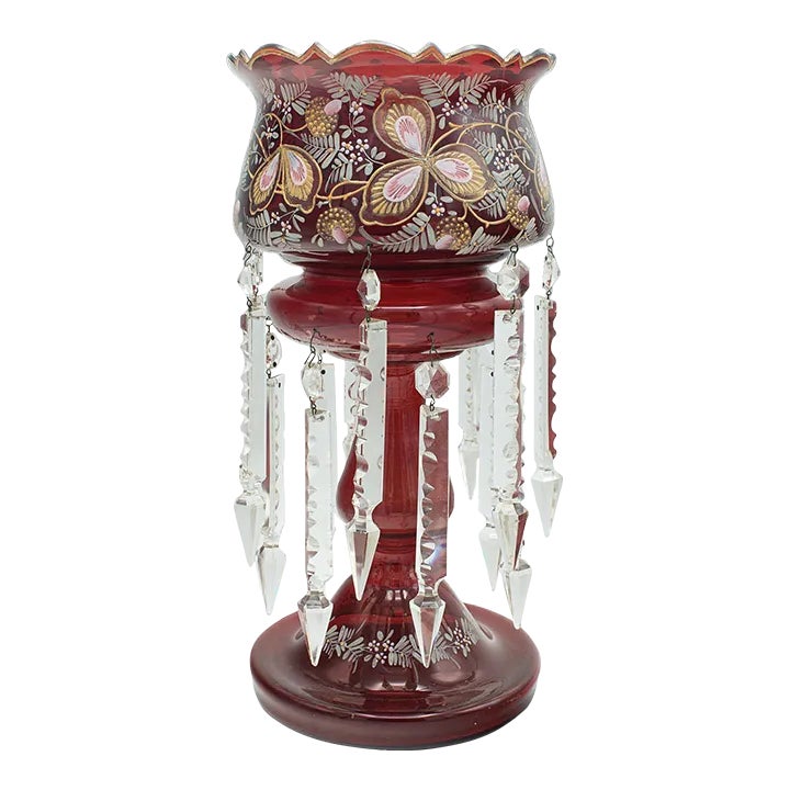 1900s Victorian Antique English Cranberry Lustre, Crystal, Decorative ...