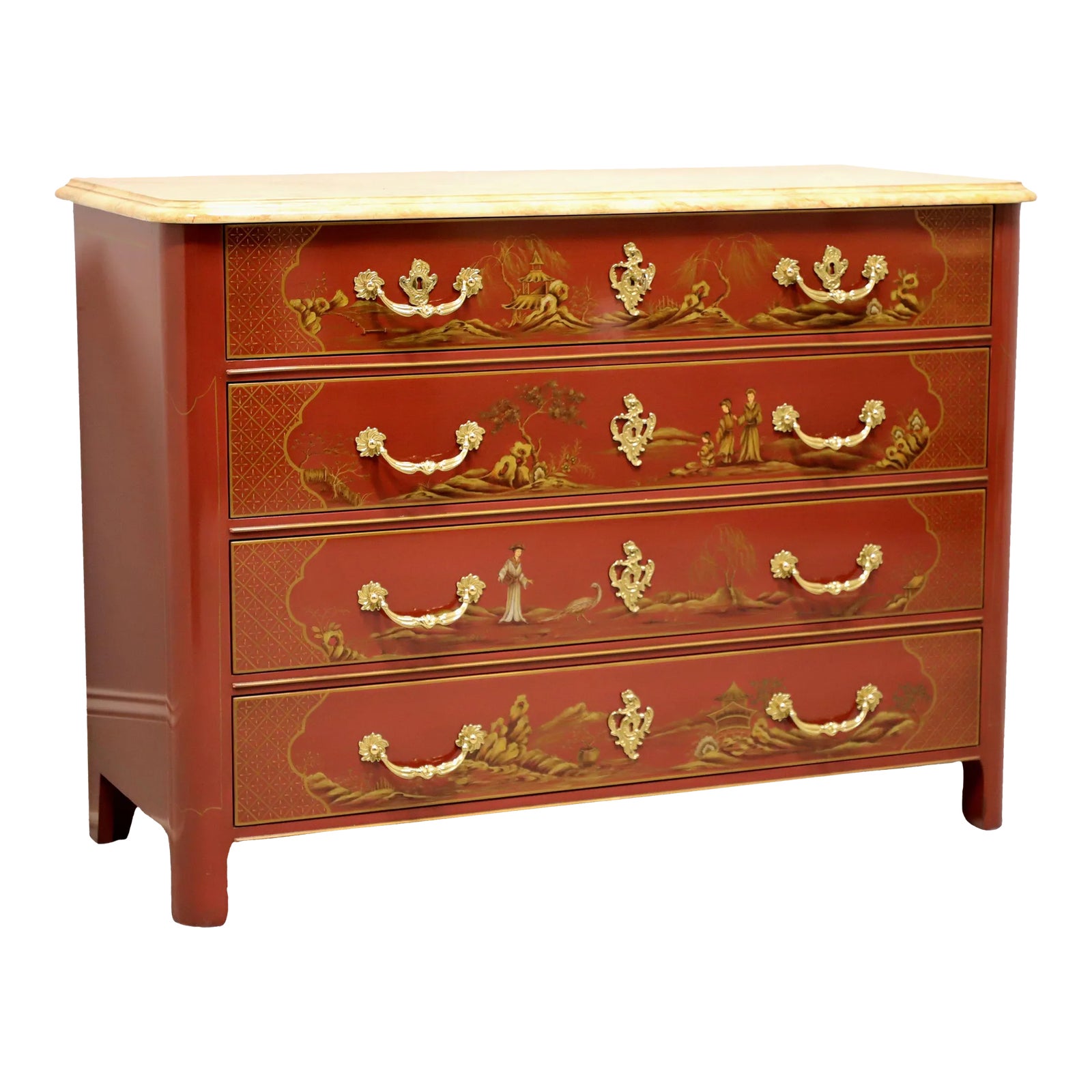 Baker Collector's Edition Hand Painted Lacquered Chinoiserie Four ...