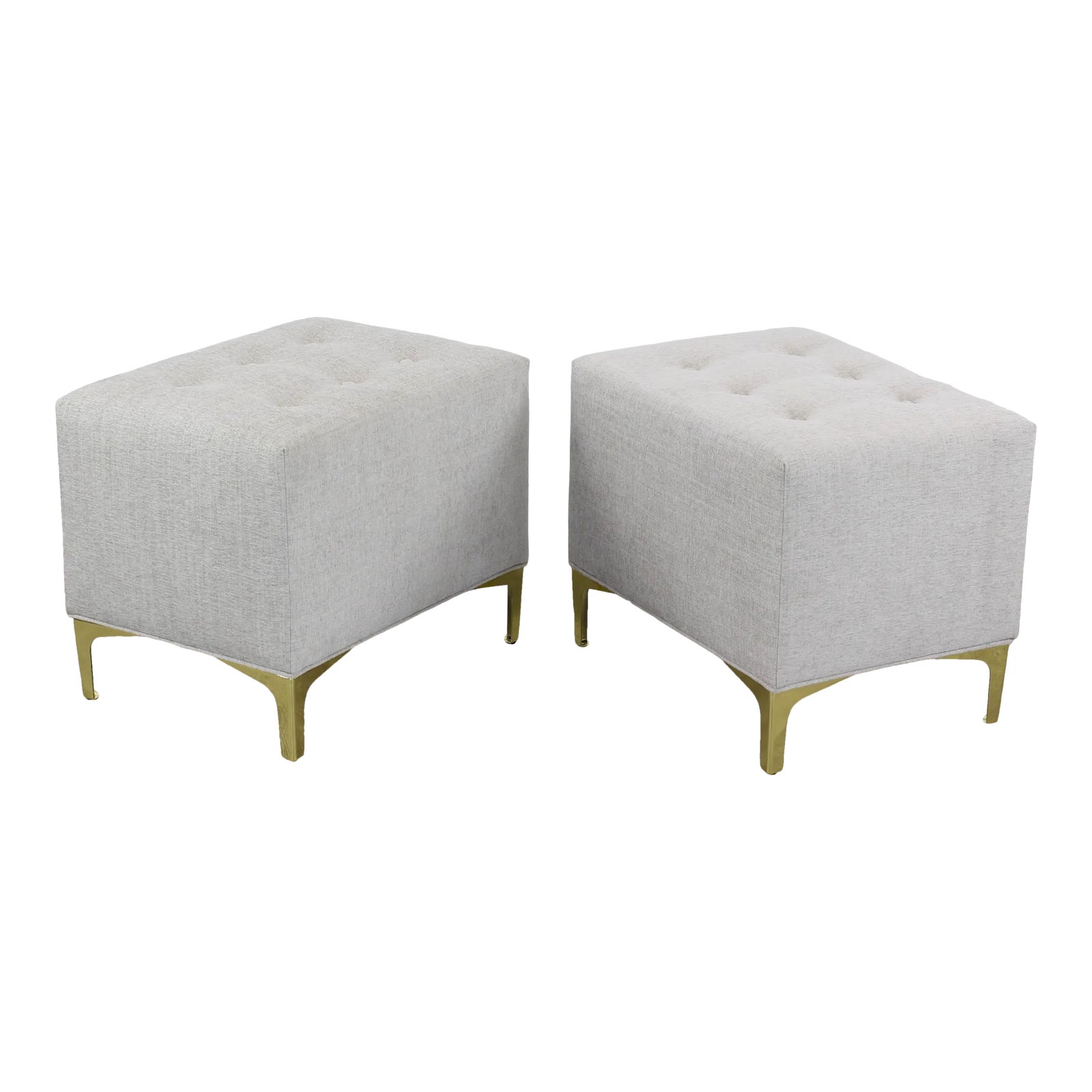 Vintage Cream Chenille Ottoman- a Pair | Chairish
