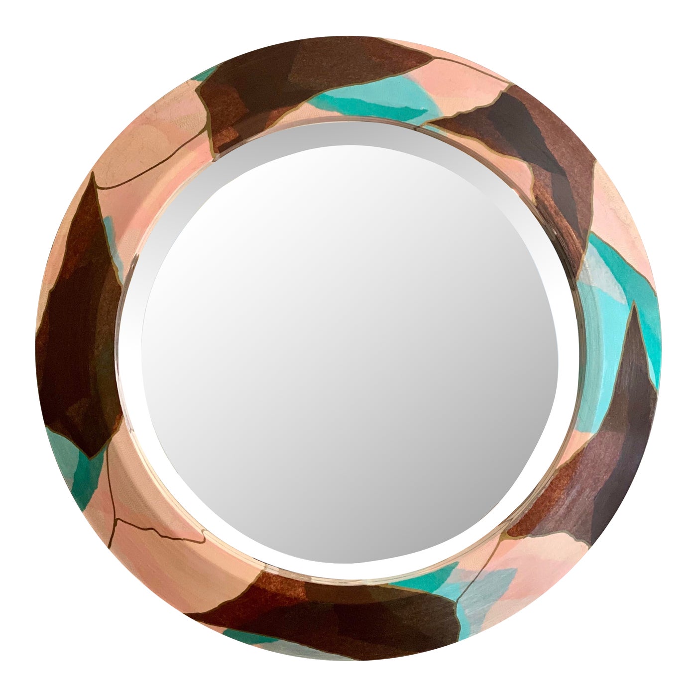 1980s Postmodern Corrugated Abstract Compositions Round Wall Mirror ...