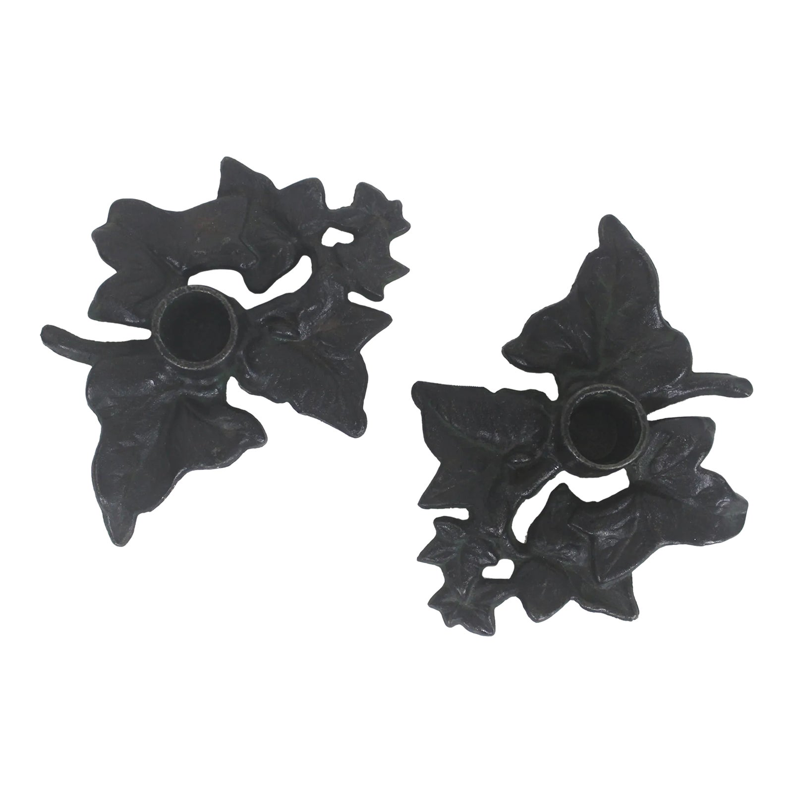Vintage Black Cast Iron Ivy Leaf Candle Holders, a Pair | Chairish