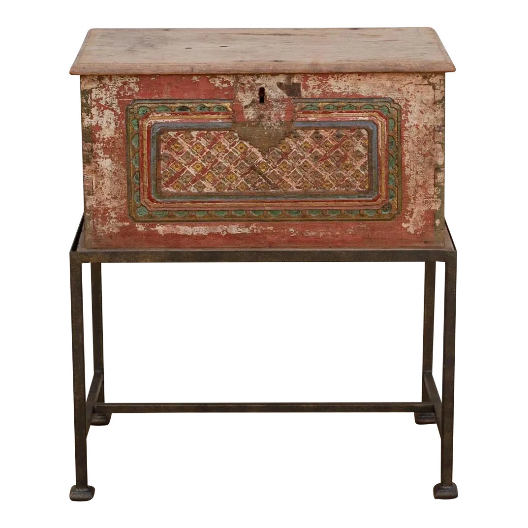 Antique Carved & Painted Box Side Table | Chairish