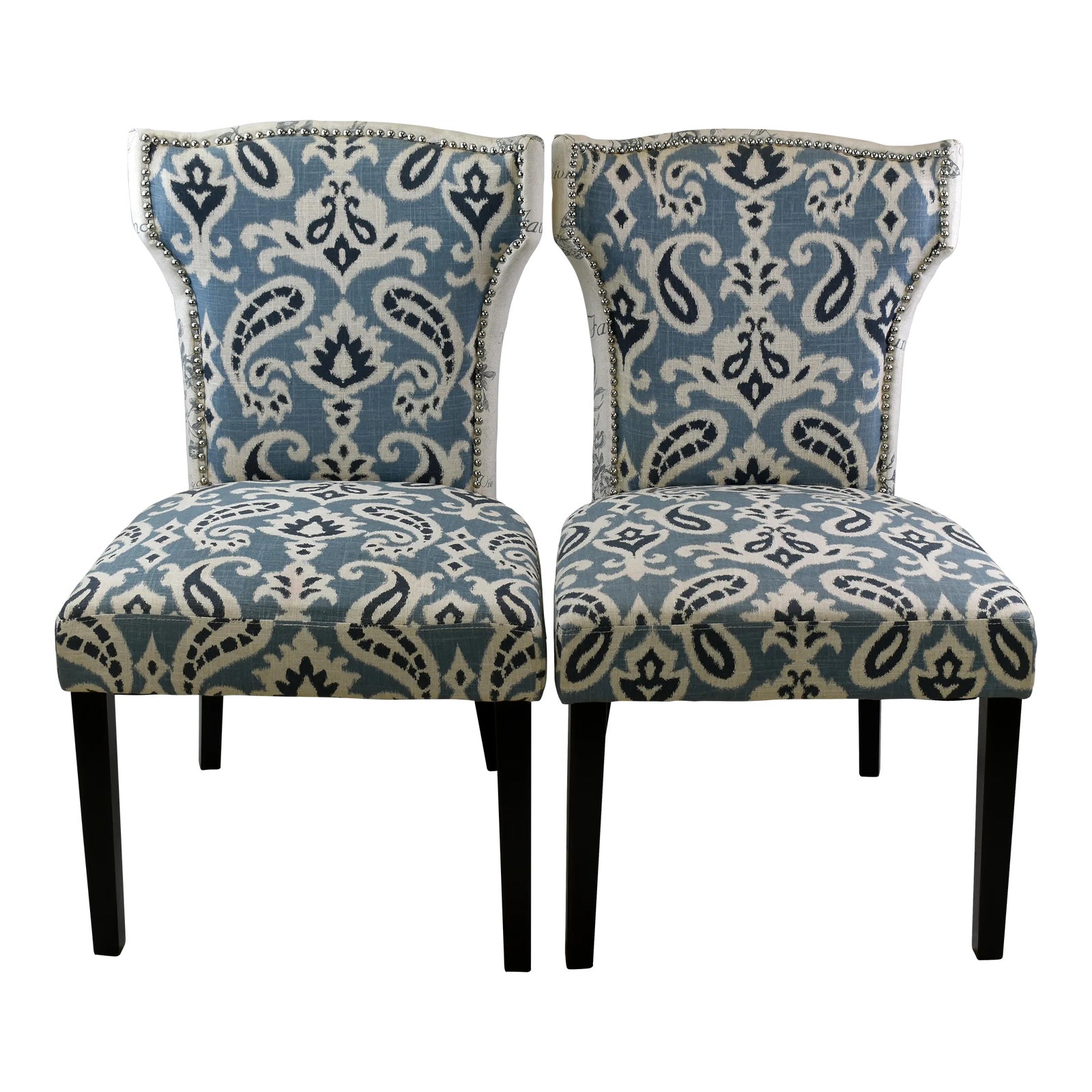 2000s French Country Style Blue Paisley Accent Chairs- Set of 2 | Chairish