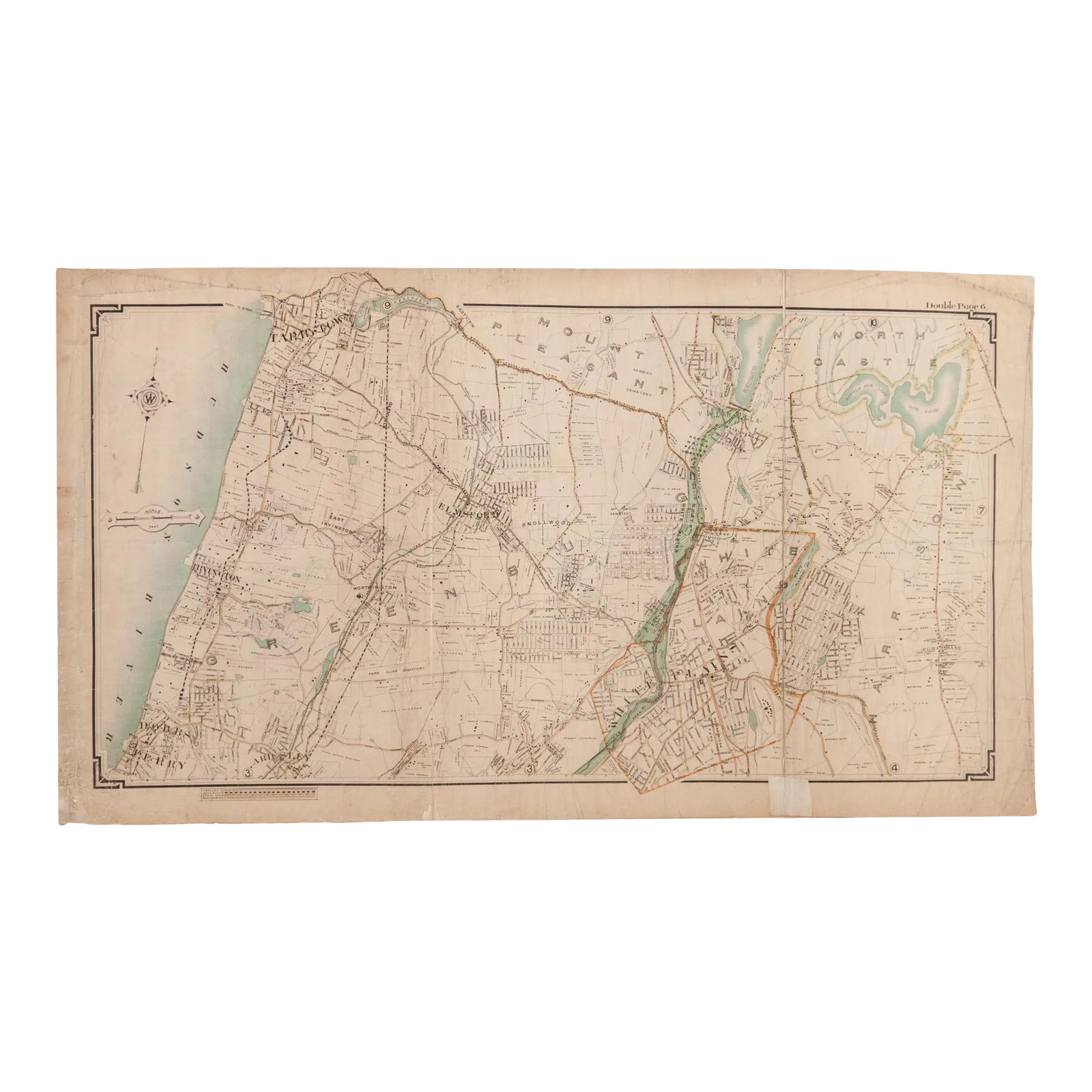 Antique Greenburgh, White Plains, Tarrytown, River Towns Ny Map | Chairish