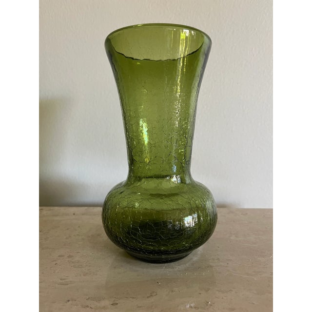Vintage Green Crackle Glass Vase Chairish