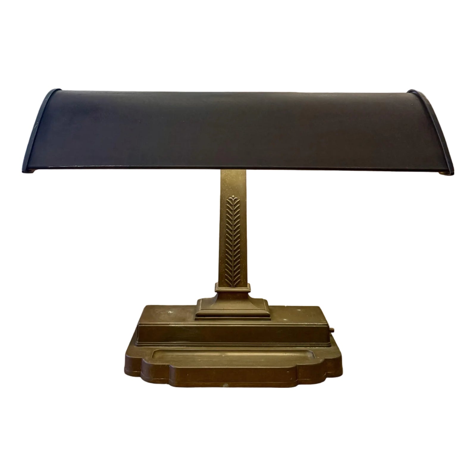 Vintage 1930s Art Deco Patinated Metal Bankers Table Lamp, Large ...