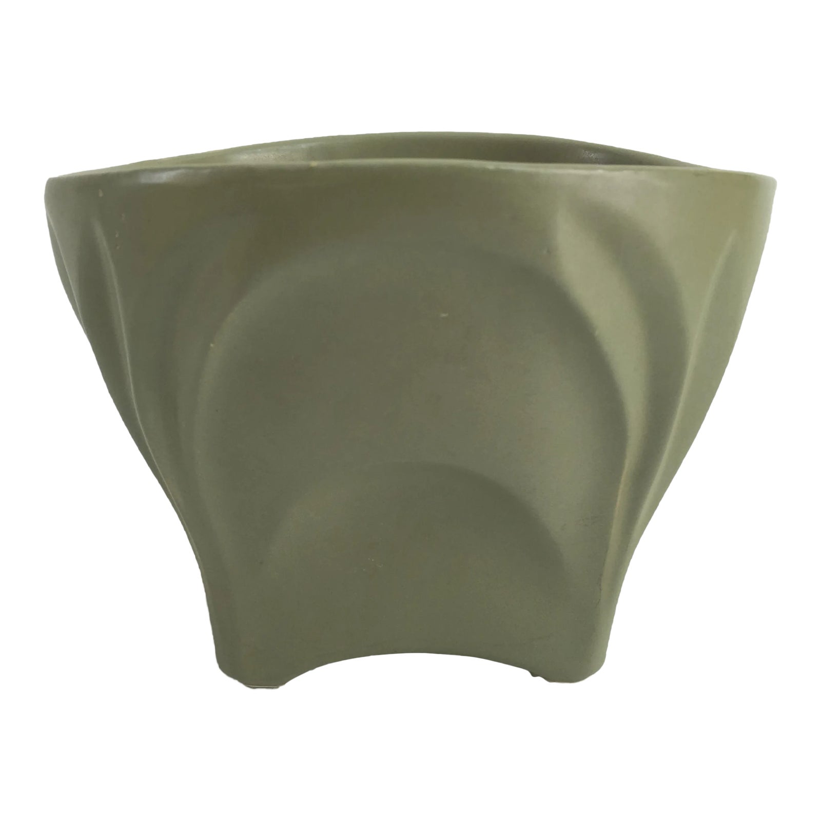 Mid-Century Army Green Cachepot Planter | Chairish