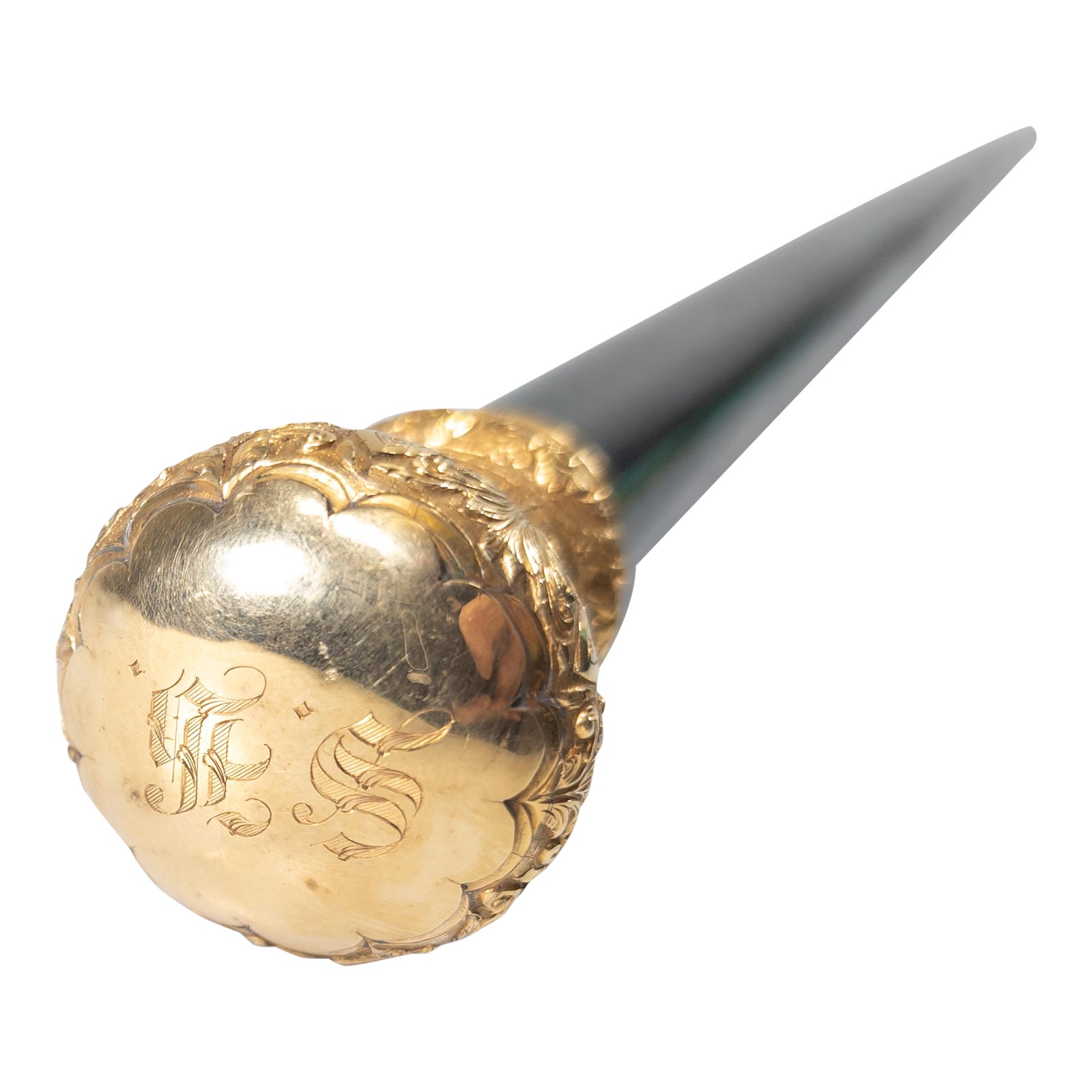 19th Century Oversized Gold Filled Cane Walking Stick | Chairish
