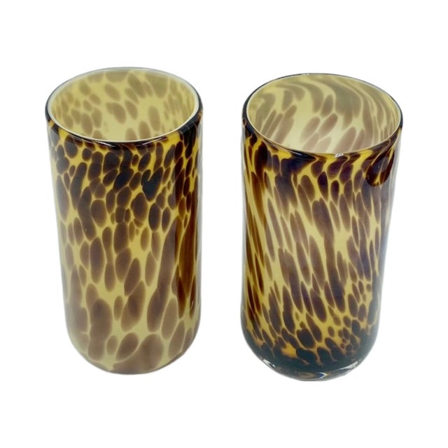 Mid 20th Century Pair of Vintage Hand Blown Brown Tortoise Shell Style ...