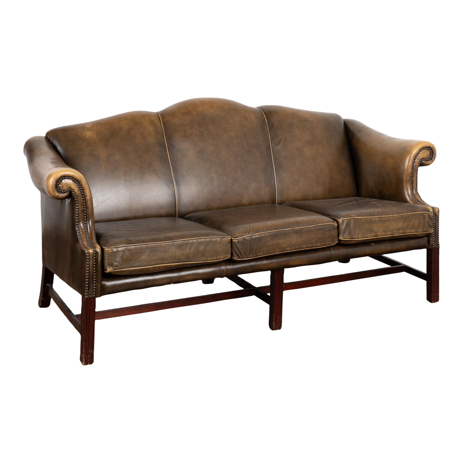 Vintage Brown Leather Three Seat Sofa, Denmark Circa 1920-40 | Chairish