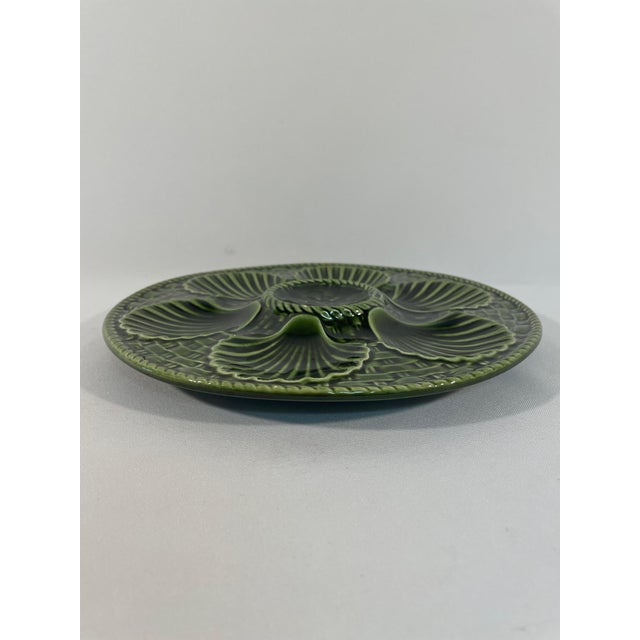 French 1920s Green Longchamp Majolica Oyster Plate | Chairish
