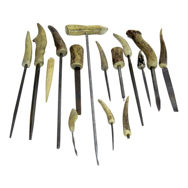 Vintage Handmade Antler Handled Tools - - Set of14 | Chairish