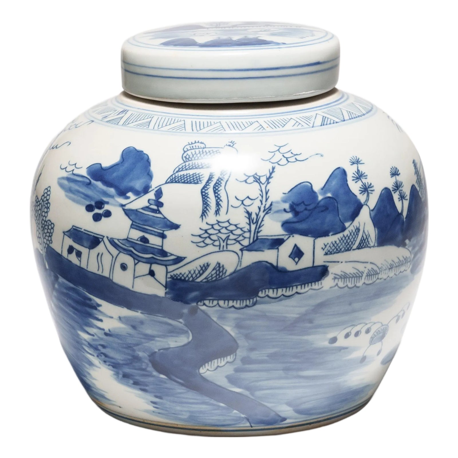Blue & White Shan Shui Ginger Jar | Chairish