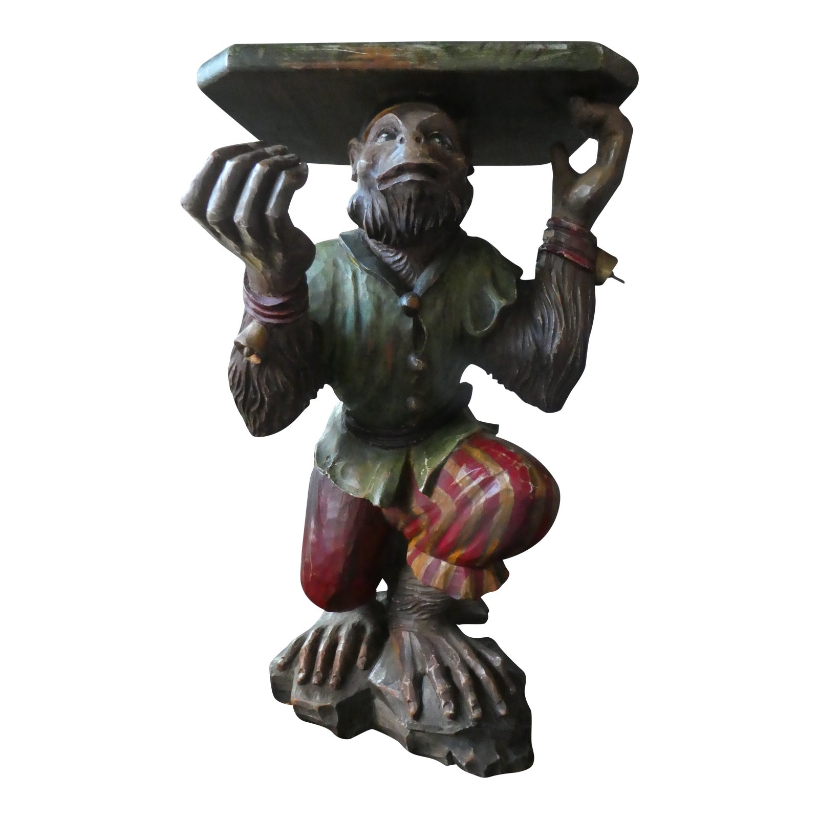 Vintage Italian Venetian Polychromed Hand Carved Wood Monkey Table ...
