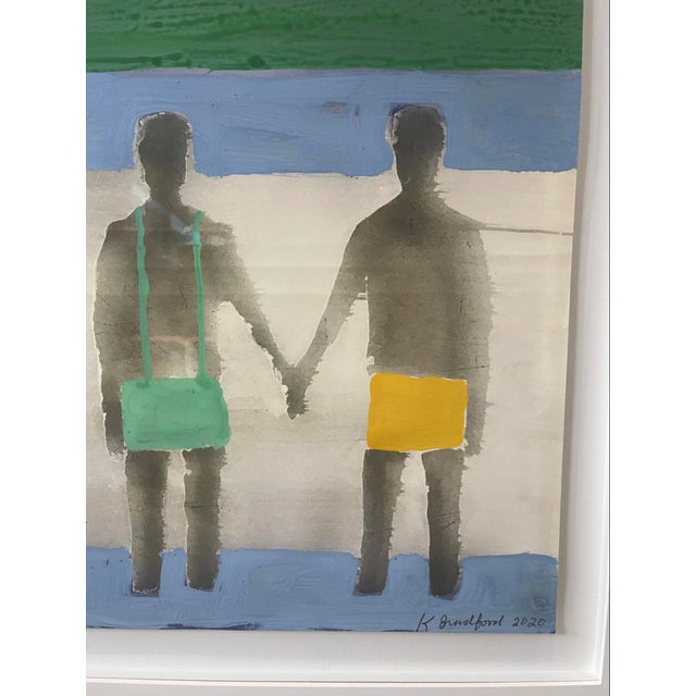 "Seaside, 1 Woman, 2 Men" Contemporary Abstract Figurative Archival ...