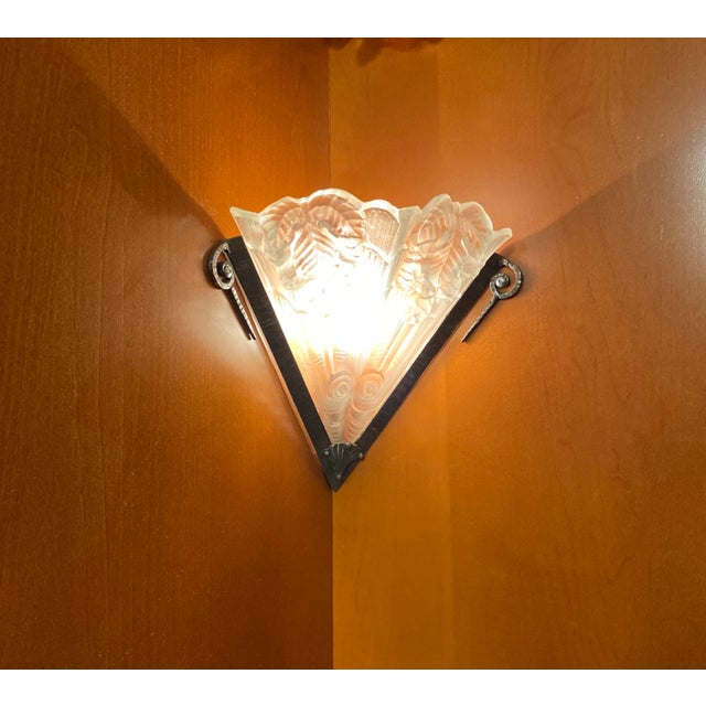 Pair of French Art Deco Corner Wall Sconces by Noverdy | Chairish