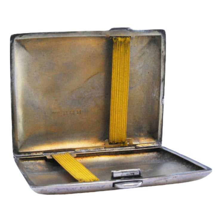Silver Cigarette Case with Engraved Curved Scrolls and Hinged Lid ...