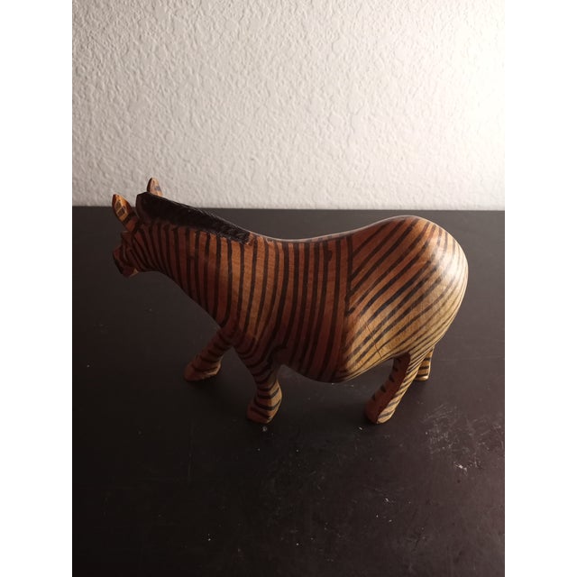 Hand Carved Wooden Zebra Figurine | Chairish