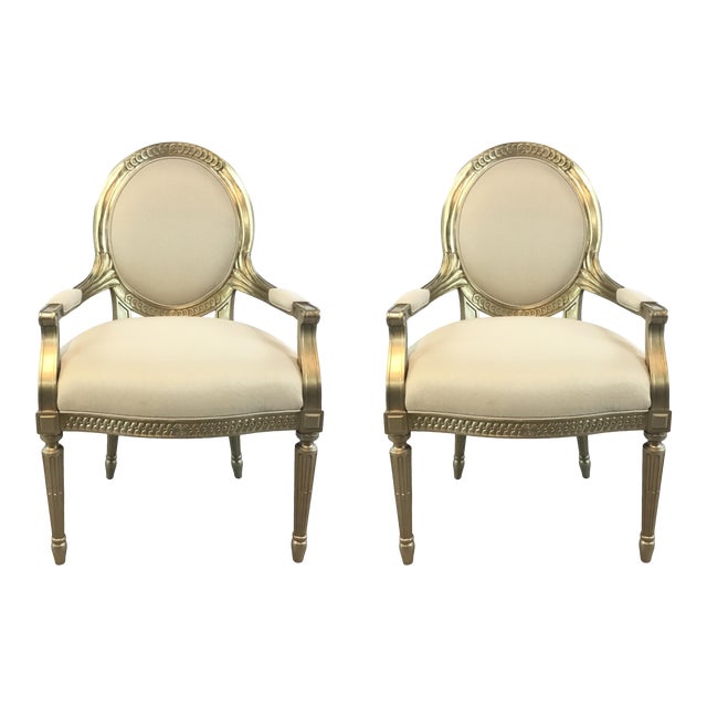 Caracole Transitional Gilded Arm Chairs Pair | Chairish