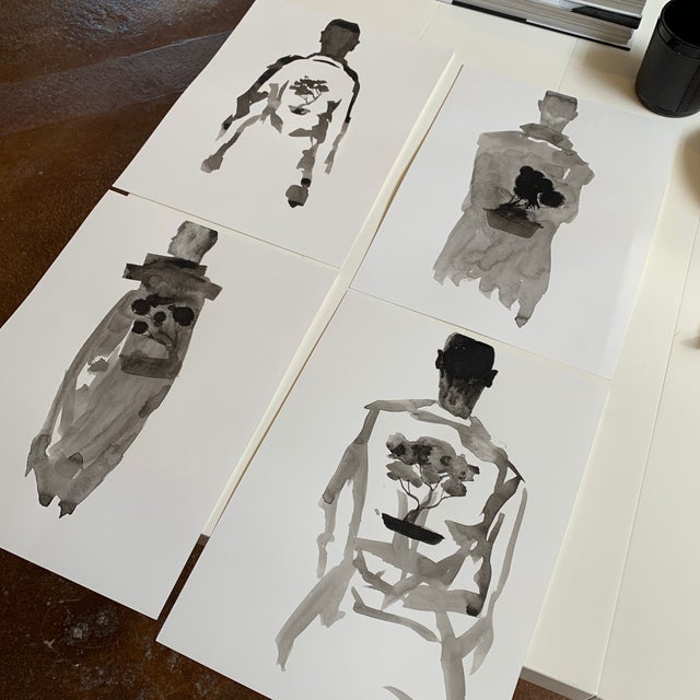 Contemporary Minimalist Figurative Paintings on Paper by Jo Baskerville ...