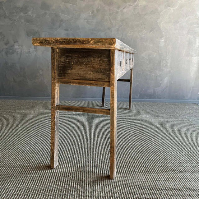 Vintage Elm Wood Console With Drawers 78" | Chairish