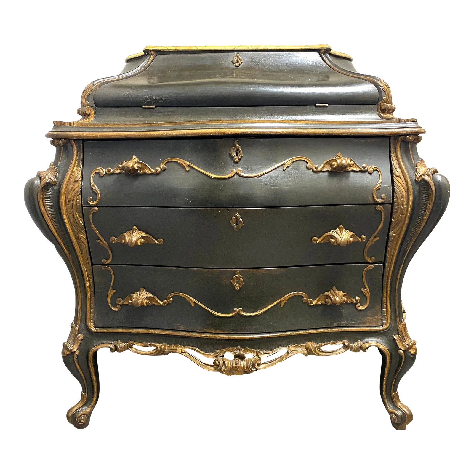 Vintage Drop Front Bombe Secretary Desk Chest | Chairish