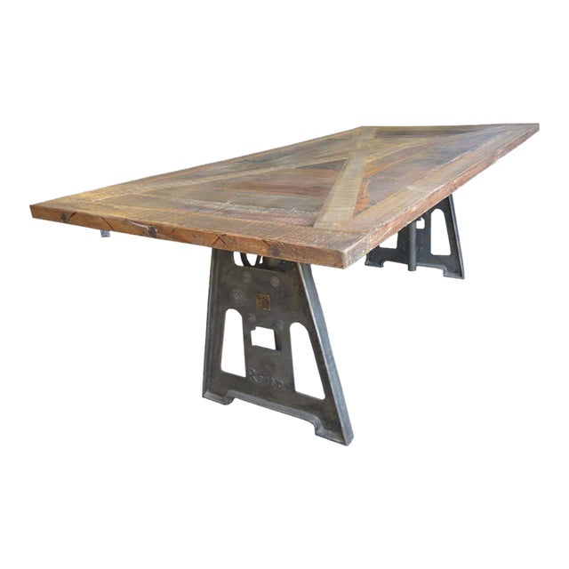 Baron Reclaimed X Wooden Top Adjustable Crank Table | Chairish