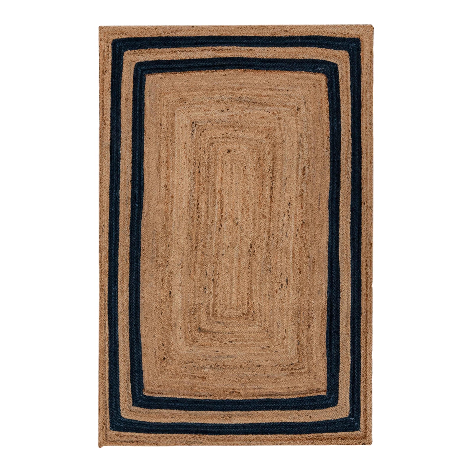 2'x4' Navy Blue Jute Braided Rectangle Boho Chic Rug | Chairish