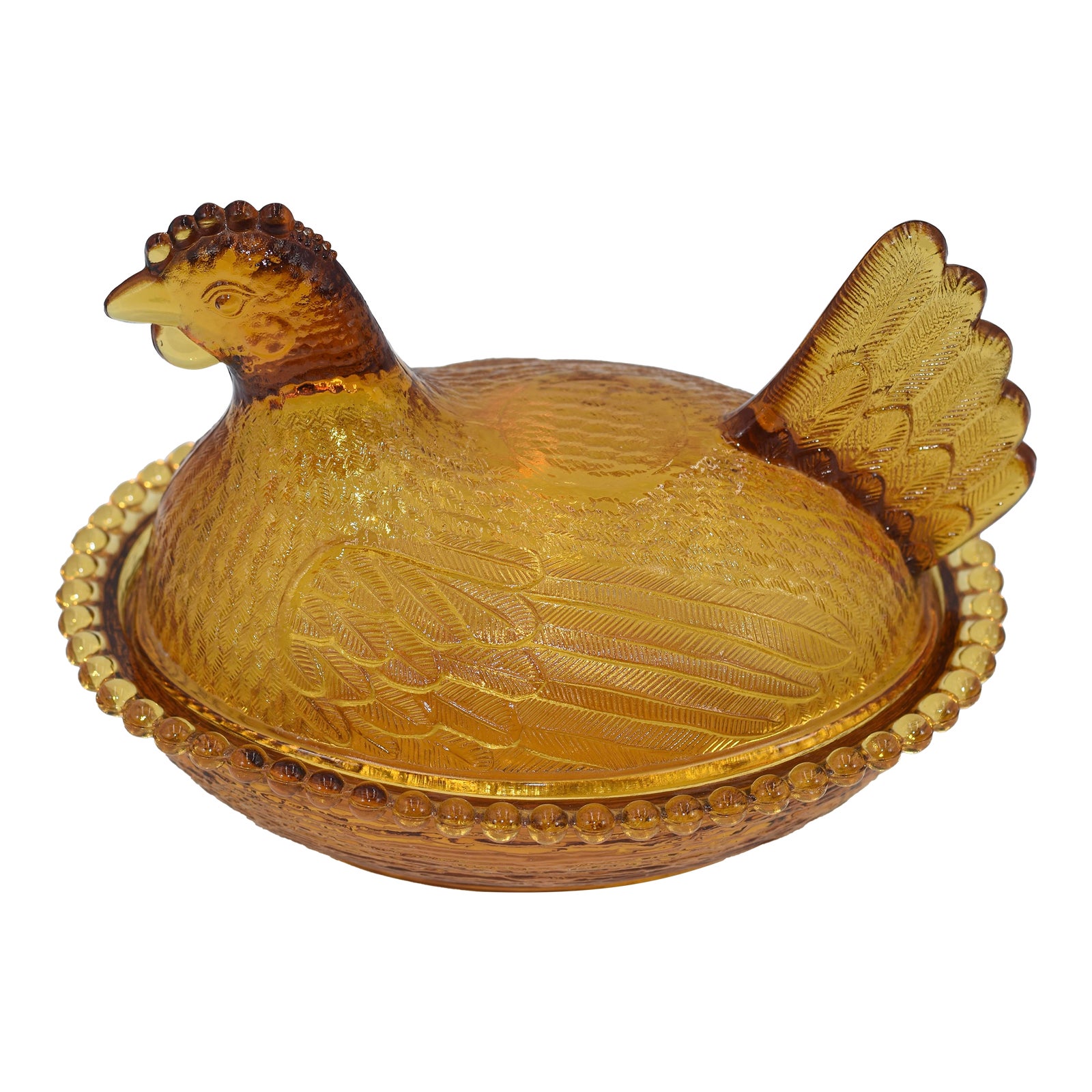 Vintage Indiana Glass Amber Covered Chicken on Nest Candy Dish Golden ...