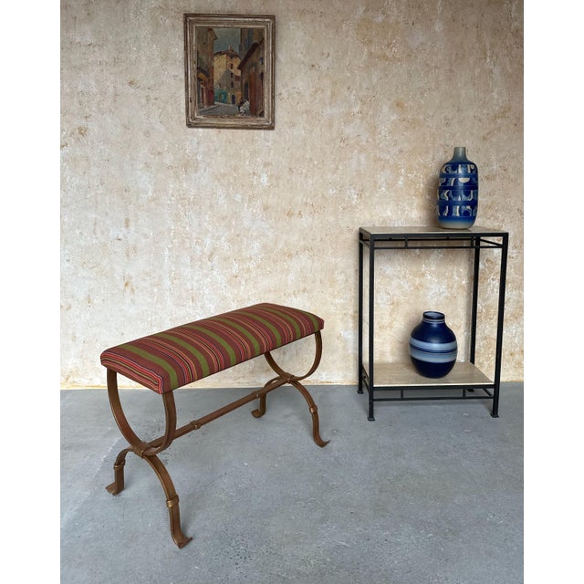 Spanish Gilt Iron Bench in Striped | Chairish