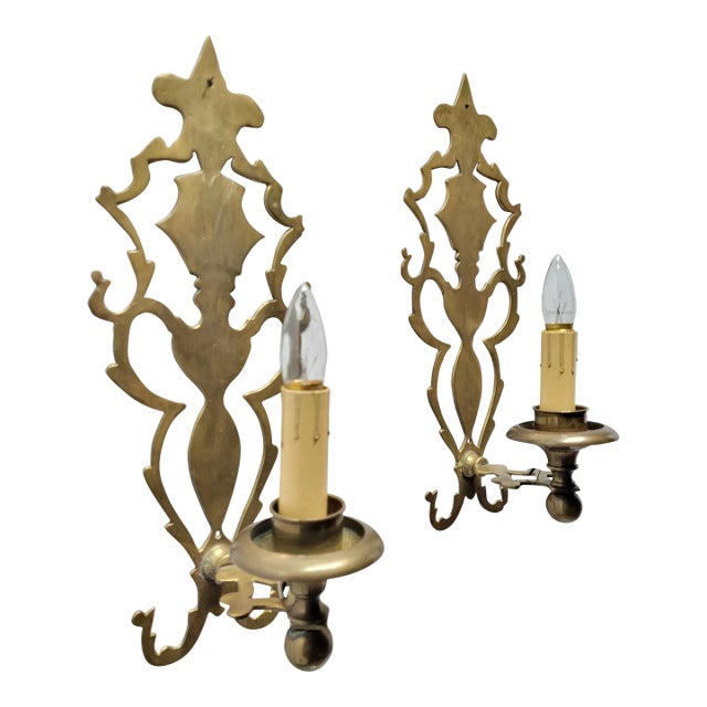 Vintage Large Brass Wall Sconce Single Candle Lamps - a Pair | Chairish