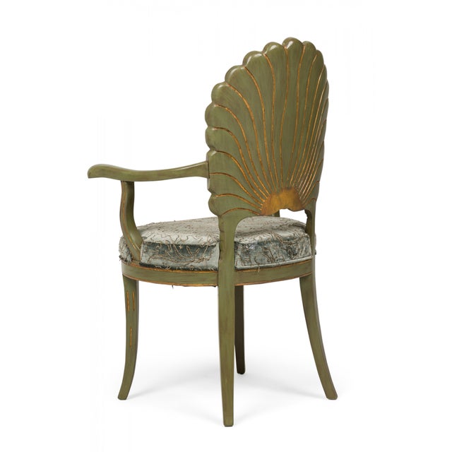 Set of 8 Italian Grotto Mid-Century Carved Wood Green Upholstered ...