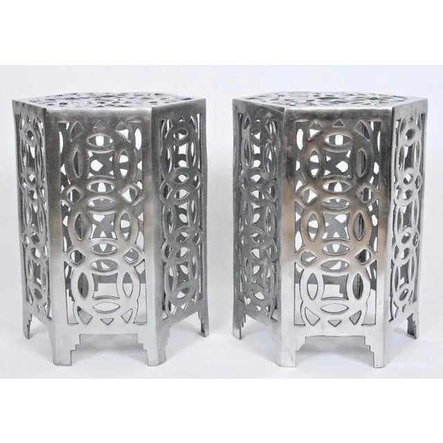 Arthur Court Style Polished Aluminum Chinese Coin Hexagon Tables, 1970 ...