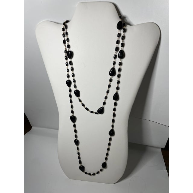 1920s Antique Opera Chain Necklace Black Lacquer Beads | Chairish