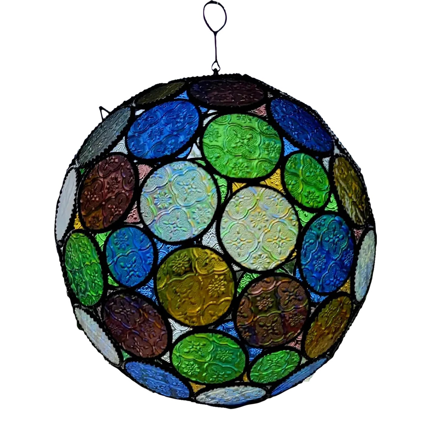 21st Century Moroccan Glass Ball Style Frosty Multicolor Lantern | Chairish