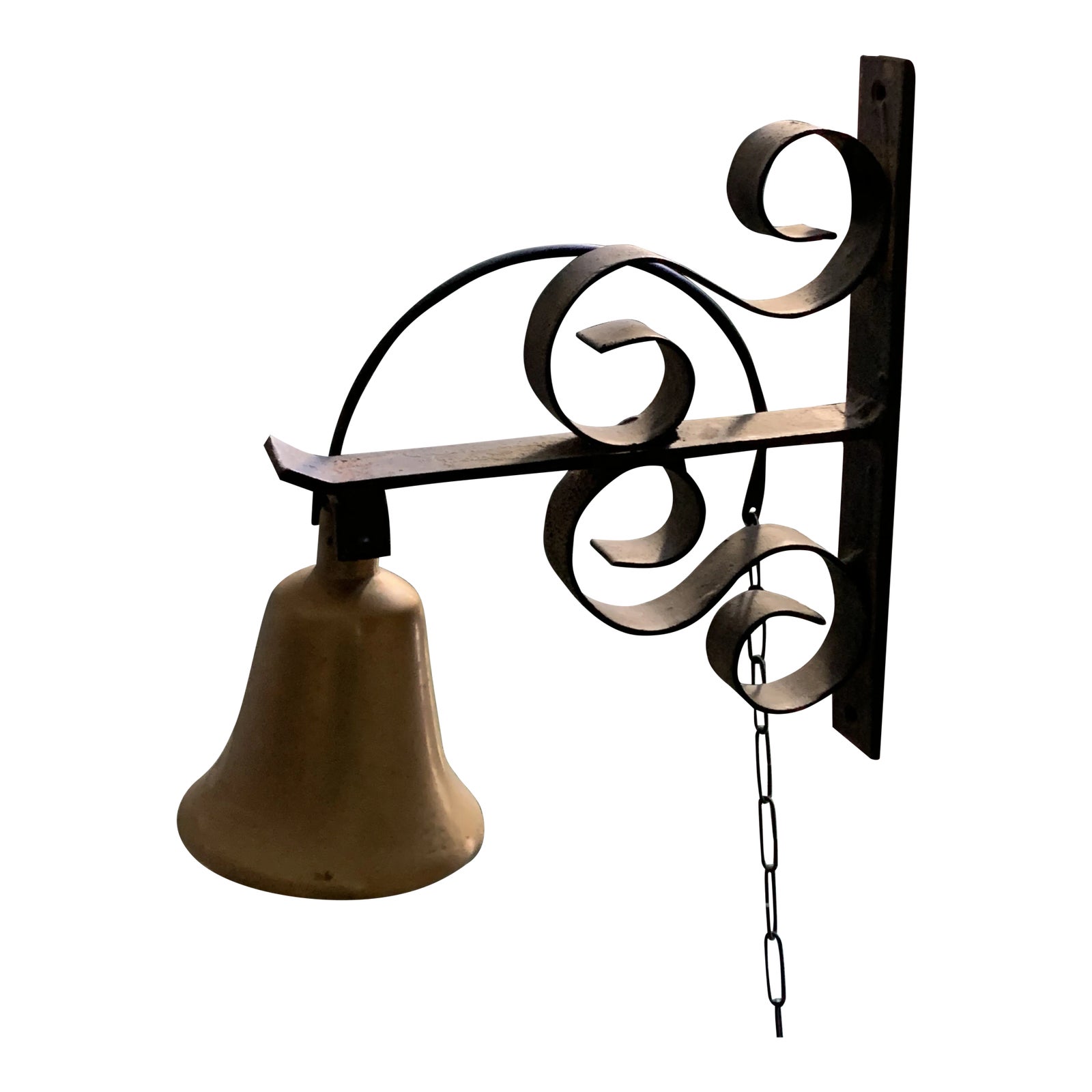 Brass Dinner Bell With Iron Wall Bracket | Chairish