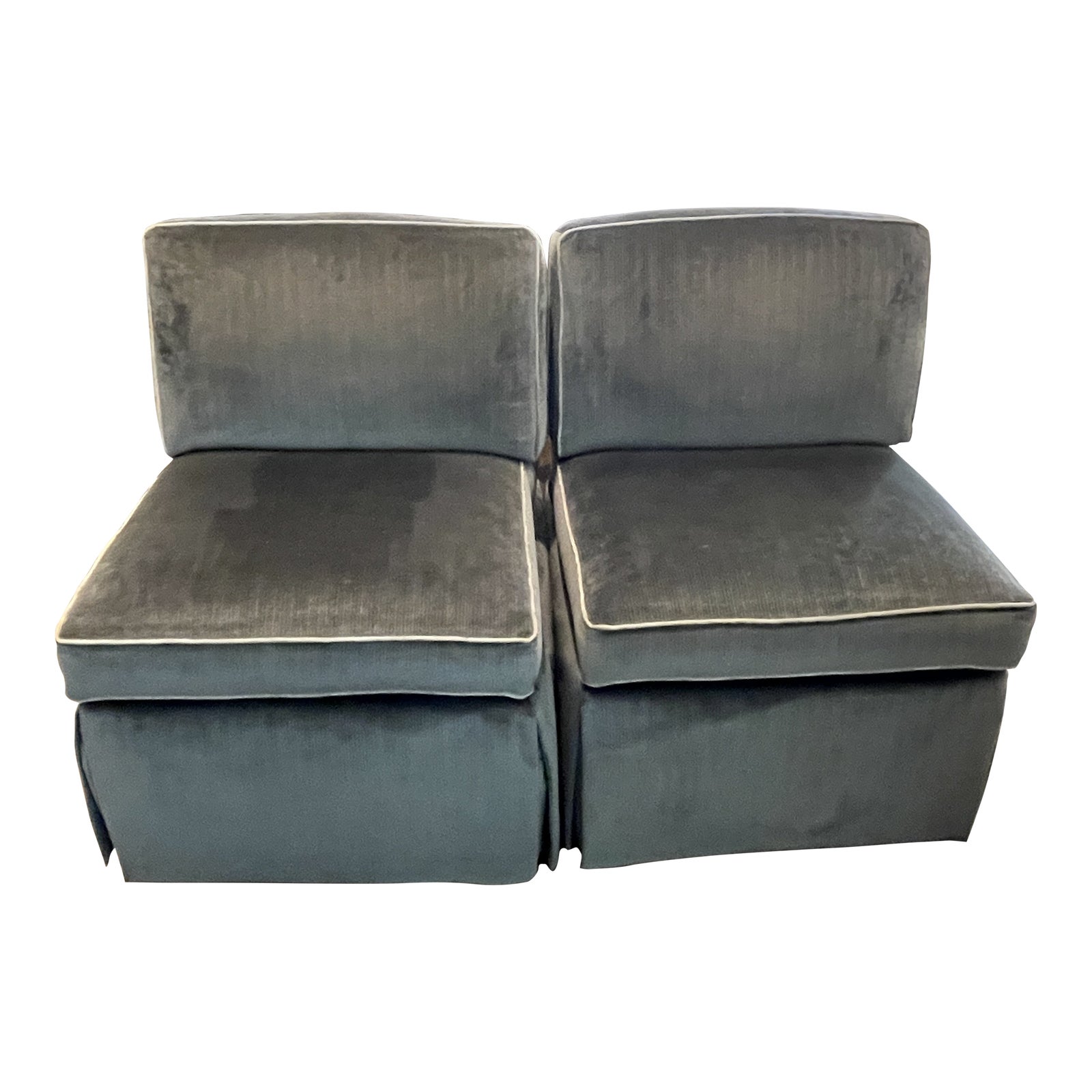 Pair of Cadet Blue Slipper Chairs | Chairish