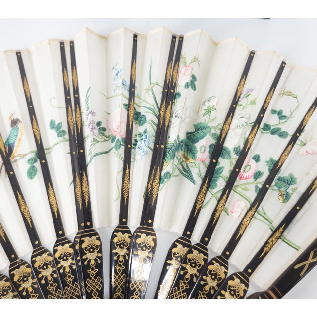19th Century Chinese Lacquered Fan With Floral Decoration | Chairish