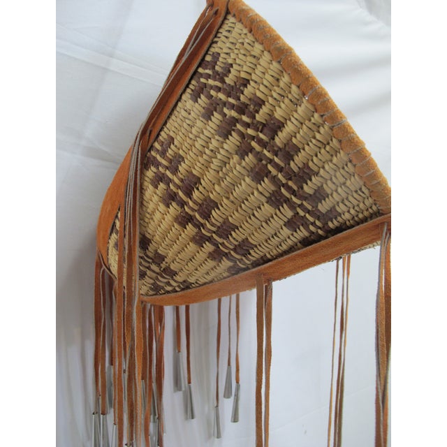 Native Apache Leather & Metal Dangle Burden Cone Basket | Chairish