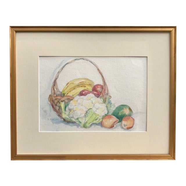 Vintage Mid Century Watercolor Still Life of Fruit R. Hovel | Chairish