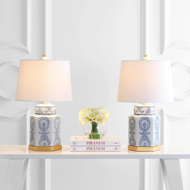 Michelle Table Lamp in Blue & White - a Pair | Chairish