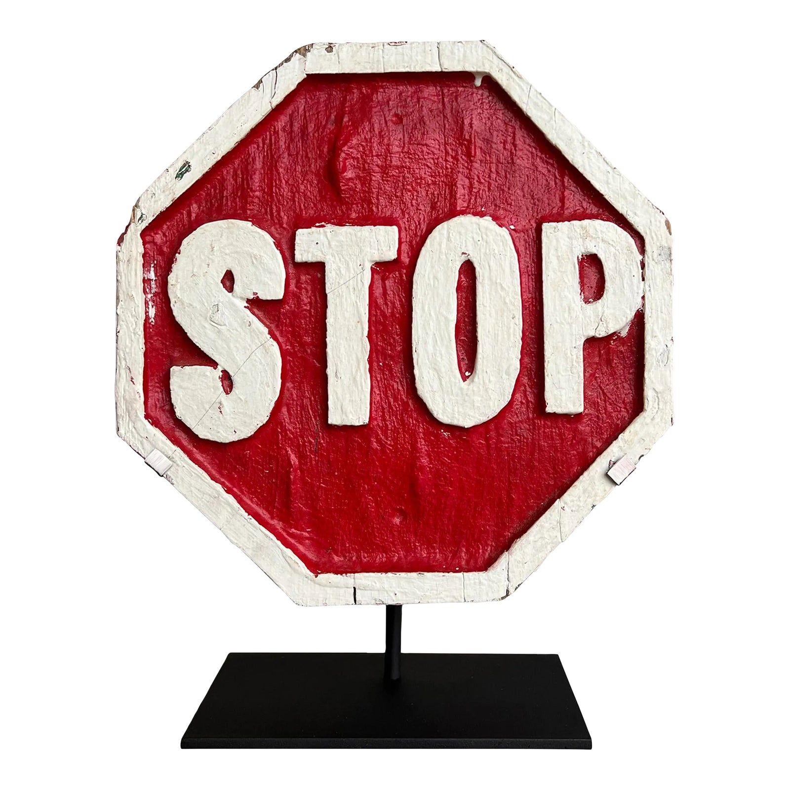 20th Century American Folk Art Carved Stop Sign | Chairish