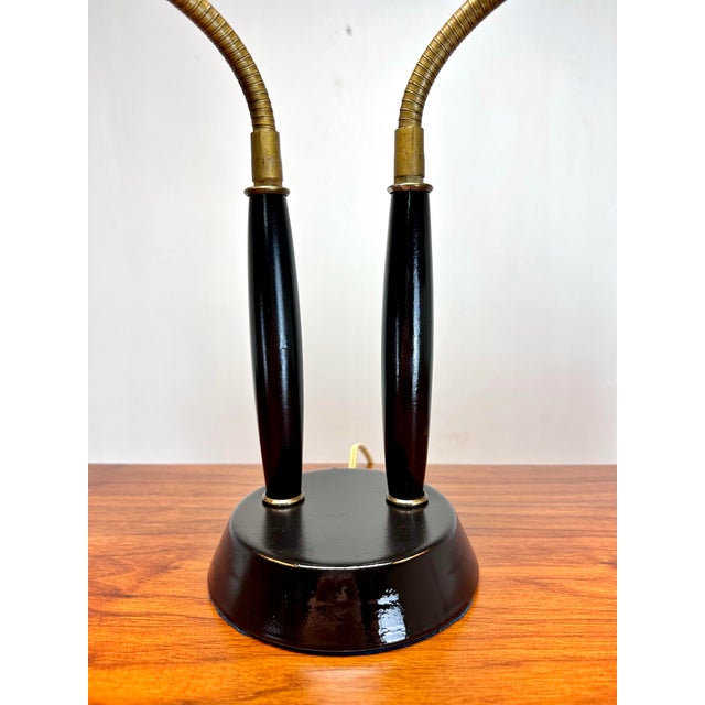 Mid Century Atomic Modern Double Gooseneck Desk Lamp in Black & Brass ...
