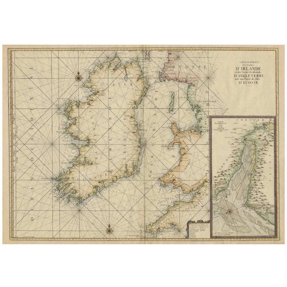 Large Maritime Map of Irish Sea, West Coasts of Ireland, England and ...