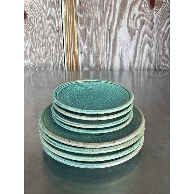 Vintage Boho Studio Pottery Plates- Set of 8 | Chairish