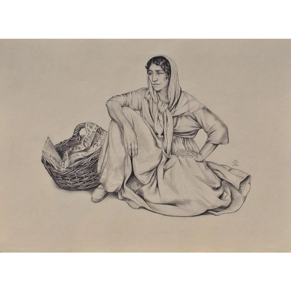 Walter Sauer, Seated Gypsy Woman, Signed Engraving | Chairish