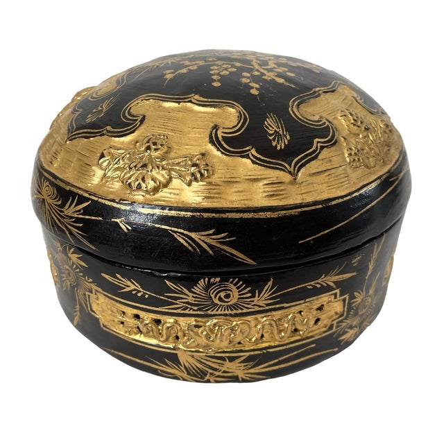 Meiji Period Japanese Jubaku Bamboo Top Tier of Bento Box Gold & Black ...