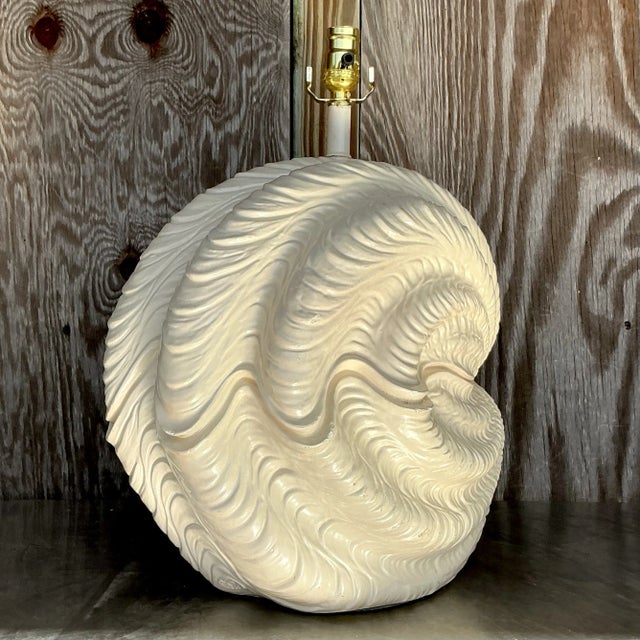Vintage Coastal Plaster Clamshell Lamp | Chairish